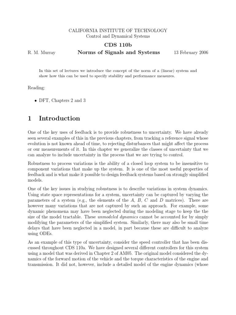 CDS 110b Norms of Signals and Systems | PDF | Vector Space | Norm (Mathematics)