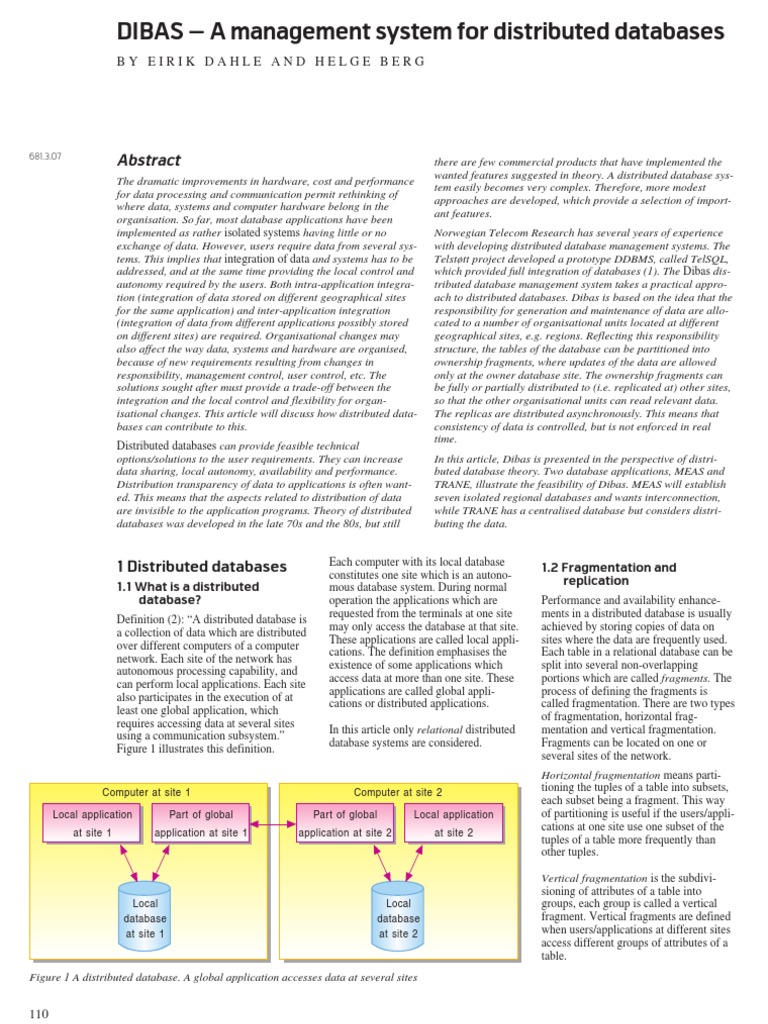 DIBAS - A Management System For Distributed Databases: by Eirik Dahle and Helge Berg | Download ...