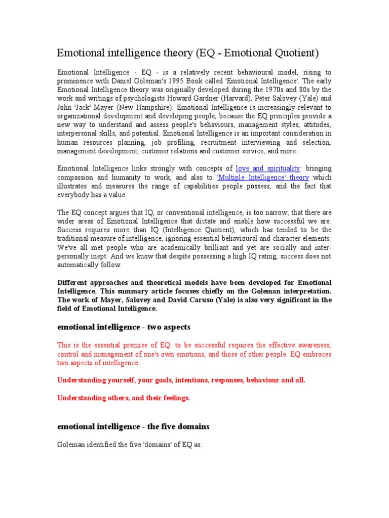 Emotional Intelligence Theory (EQ - Emotional Quotient) | PDF ...