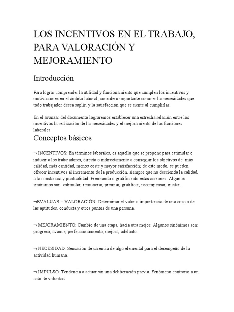 Los Incentivos en El Trabajo | PDF | Motivación | Motivacional
