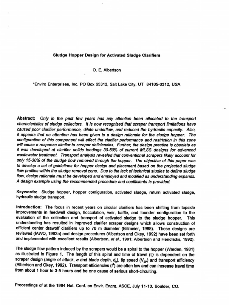 Sludge Hopper Design For Activated Sludge Clarifiers | PDF