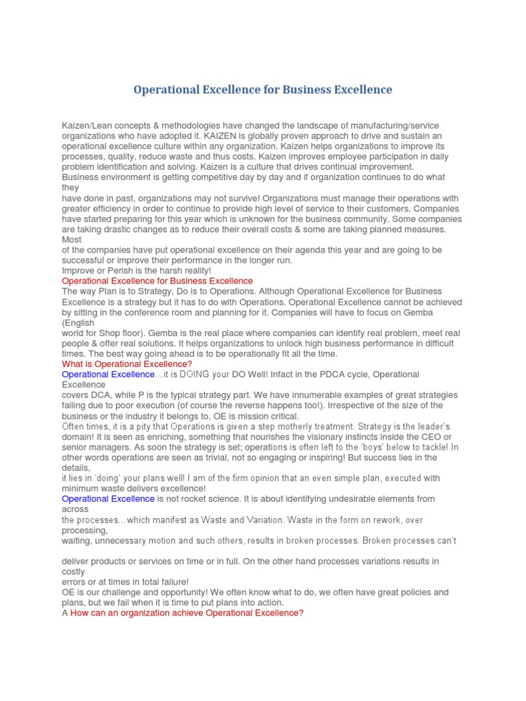 Operational Excellence For Business Excellence | PDF | Lean ...