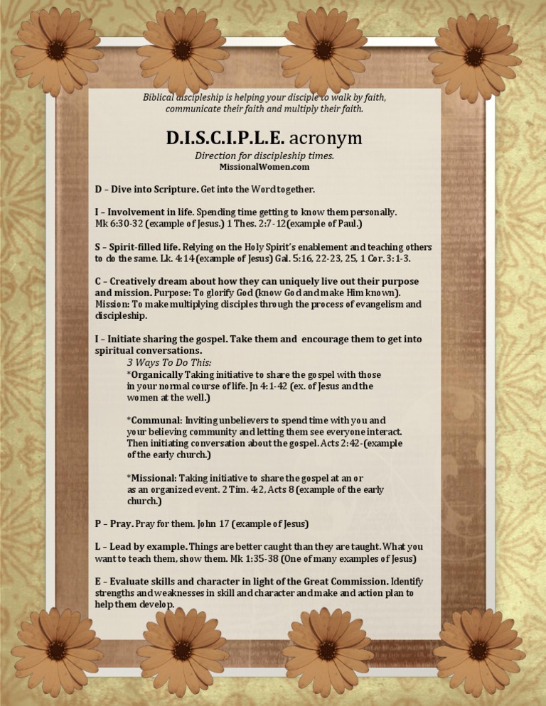 D.I.S.C.I.P.L.E. Acronym: Direction For Discipleship Times | PDF