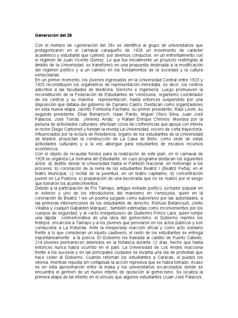 Generación Del 28 | PDF | Venezuela | Política (general)