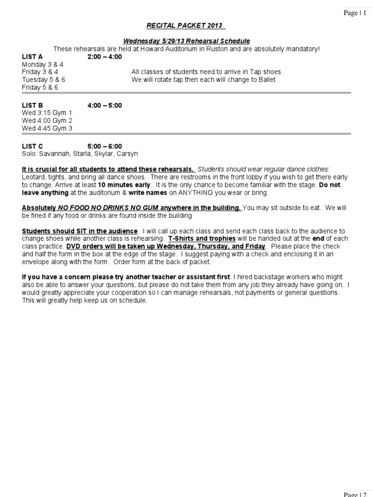 Recital Packet 2013 | PDF | Dances | Leisure