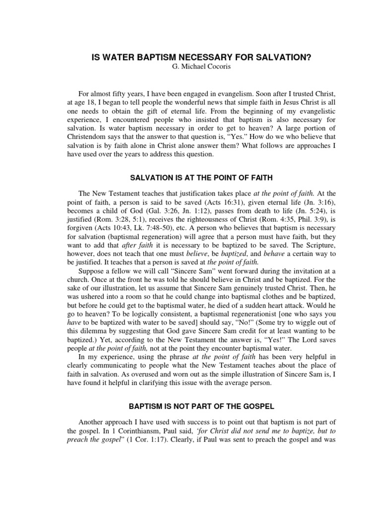 Is Water Baptism Necessary for Salvation.doc | Baptism | Acts Of The ...