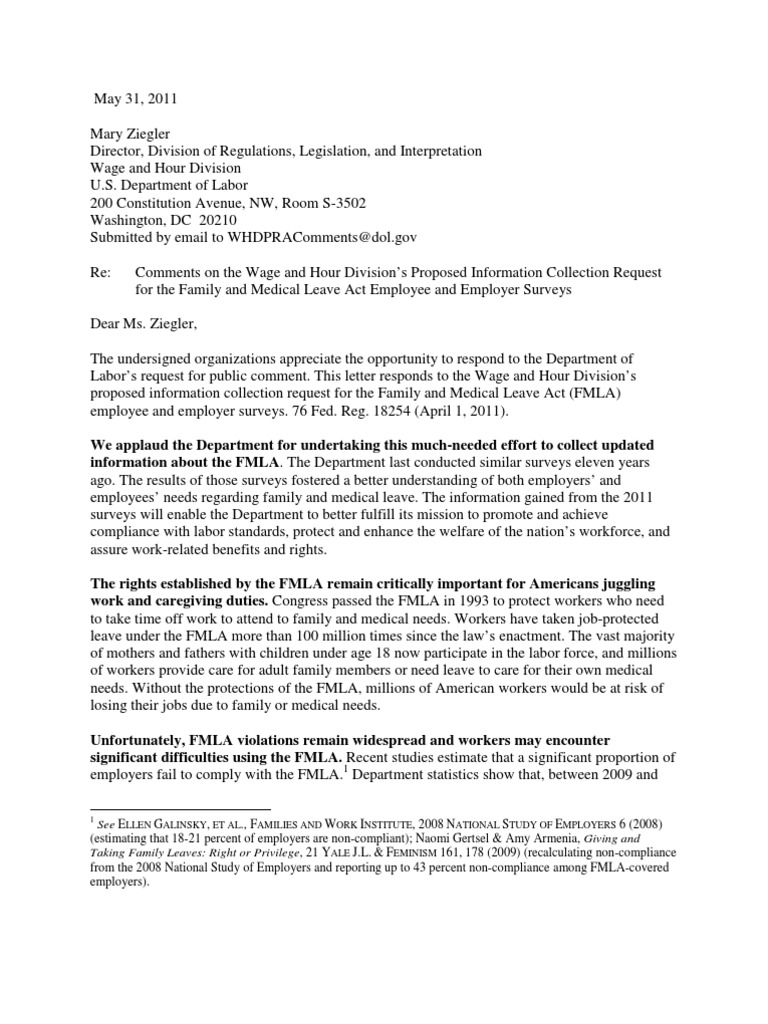 Family and Medical Leave Act Surveys: Letter | Family And Medical Leave ...