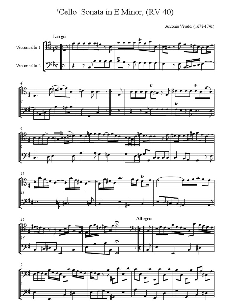 Vivaldi Cello Sonata RV40 | PDF