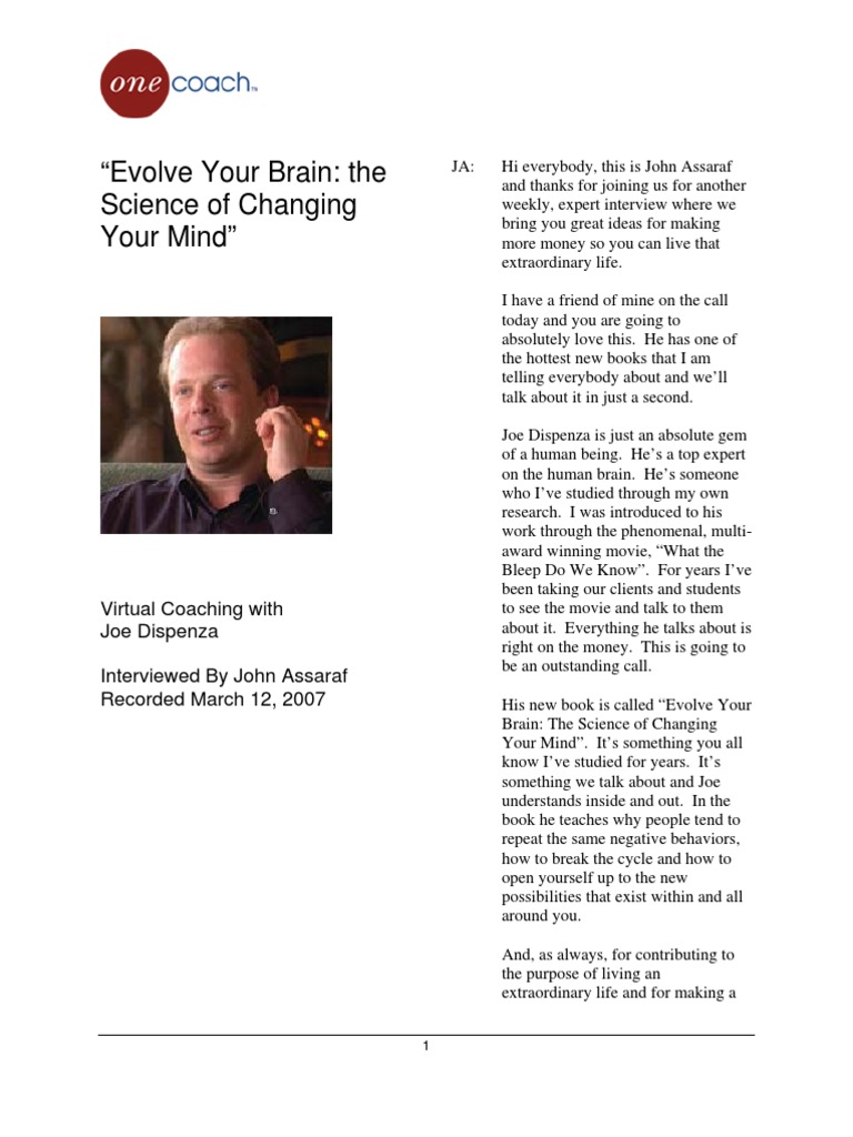 Joe Dispenza-Evolve Your Brain The Science of Changing Your Mind | PDF | Thought | Emotions