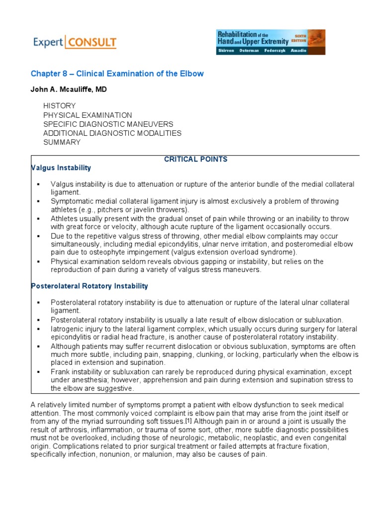 Chapter 8 - Clinical Examination of The Elbow | PDF | Elbow | Pain