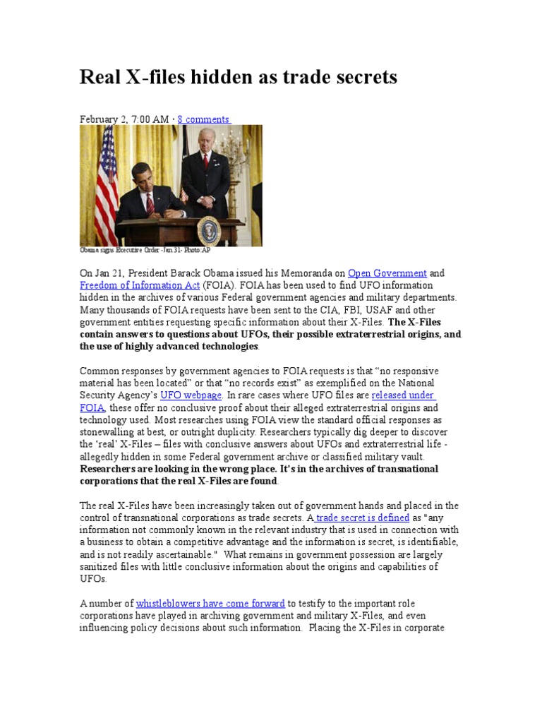 Real X-Files Hidden As Trade Secrets | PDF | Freedom Of Information Act ...