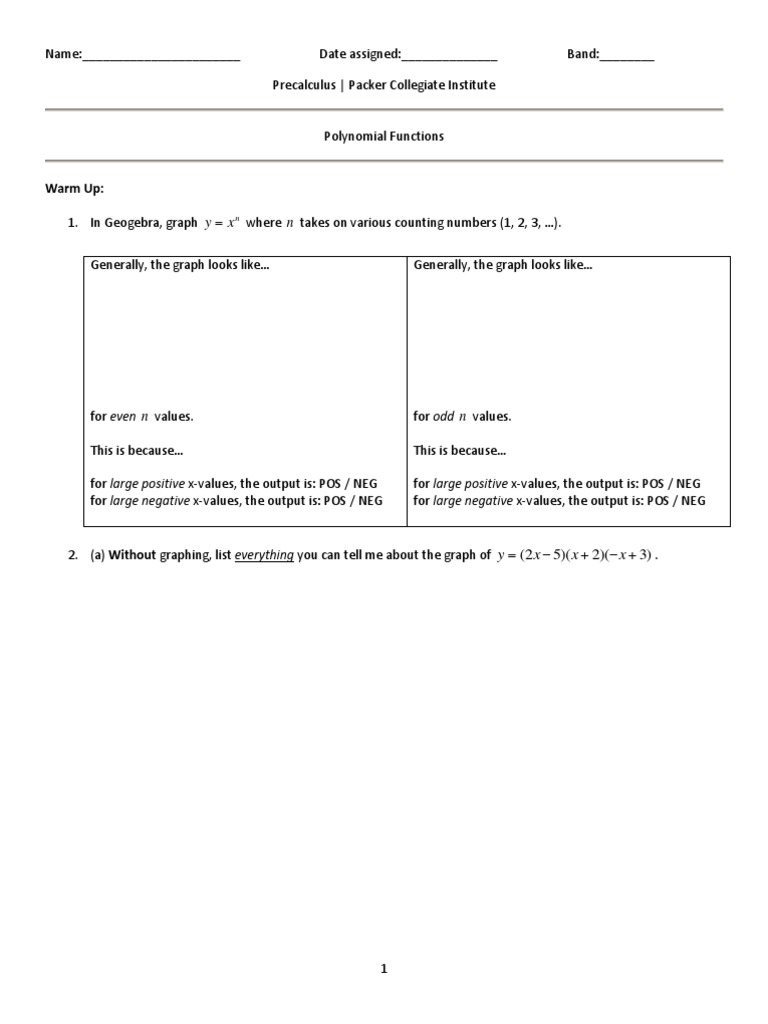 2013 04 29 Polynomial Functions | PDF | Zero Of A Function | Polynomial