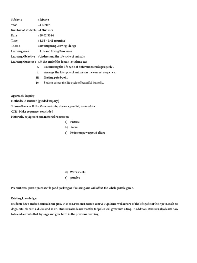 Rancangan Pengajaran Harian Sains (RPH) | PDF | Teachers | Inquiry