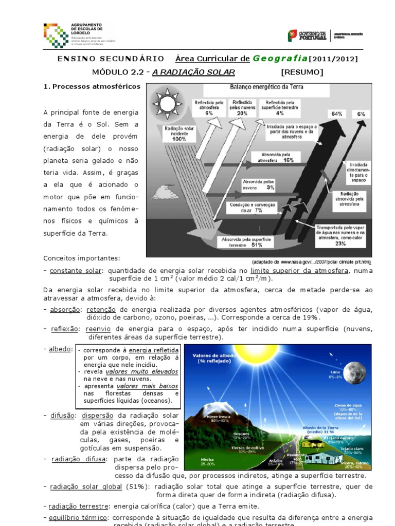 GEOGRAFIA A 10º [(RADIAÇÃO SOLAR) - RESUMO] (RP) | Terra | Luz Solar