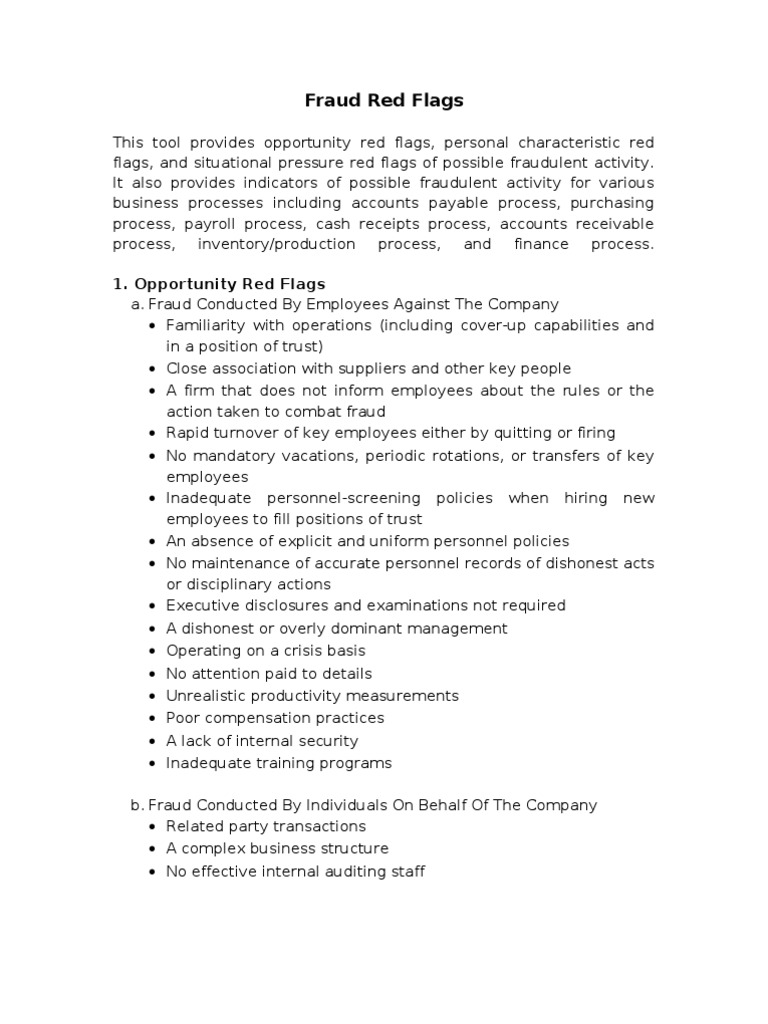Fraud Red Flags | PDF | Debits And Credits | Fraud