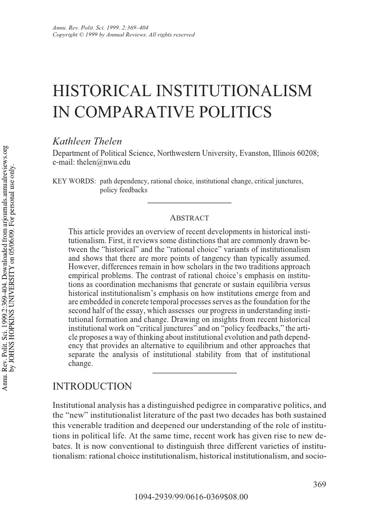 Thelen - Historical Institutionalism in Comparative Politics | PDF ...