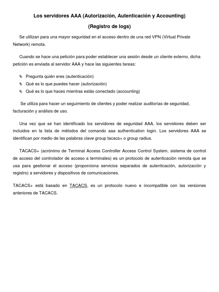 Configuración de Servidores AAA en VPN | PDF | Red privada virtual ...