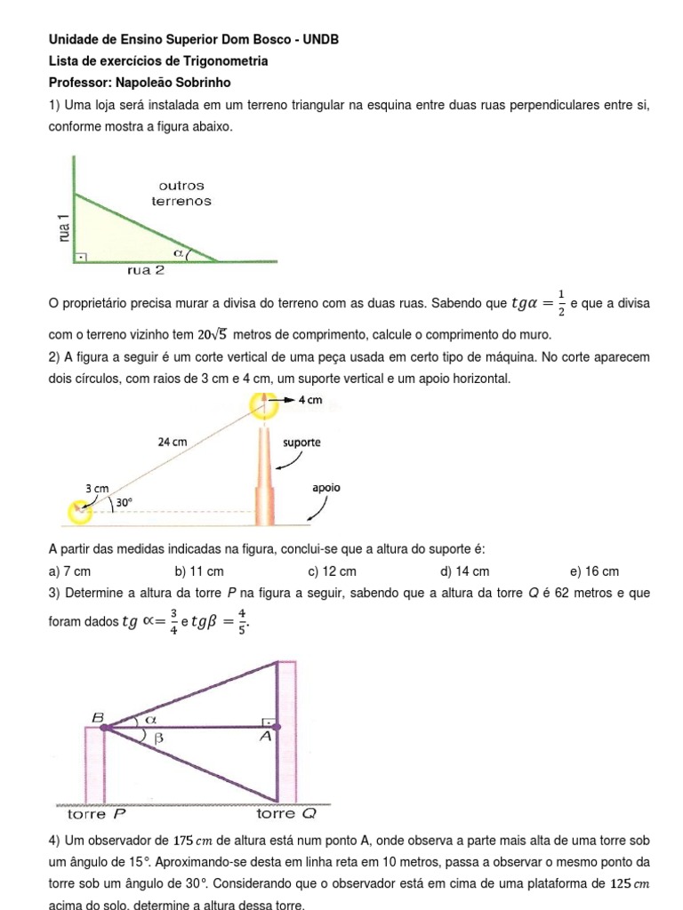 Lista de exercícios de trigonometria | Trigonometria | Triângulo