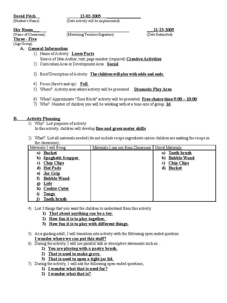 Loose Parts Leason Plan | PDF | Education Theory | Behavior Modification