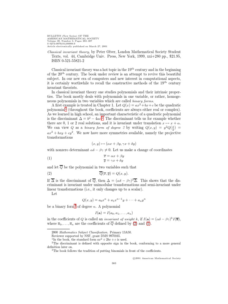 Classical Invariant Theory, by Peter Olver | PDF | Representation ...