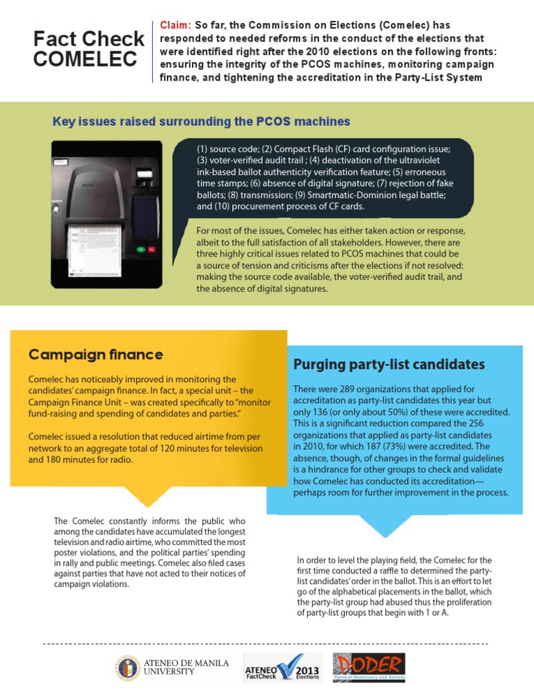 Ateneo FactCheck 2013 Infographic: Comelec Performance | PDF | Campaign ...