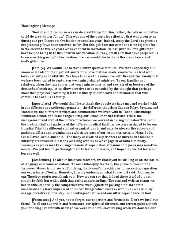 Thanksgiving Message | Ordination | Society Of Jesus