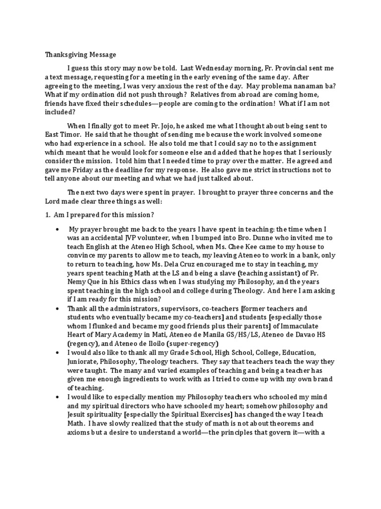 First Mass Thanksgiving Message | PDF | Prayer | Teachers