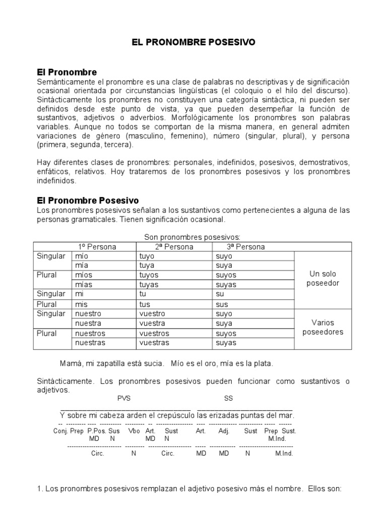El Pronombre Posesivo | PDF | Pronombre | Adjetivo