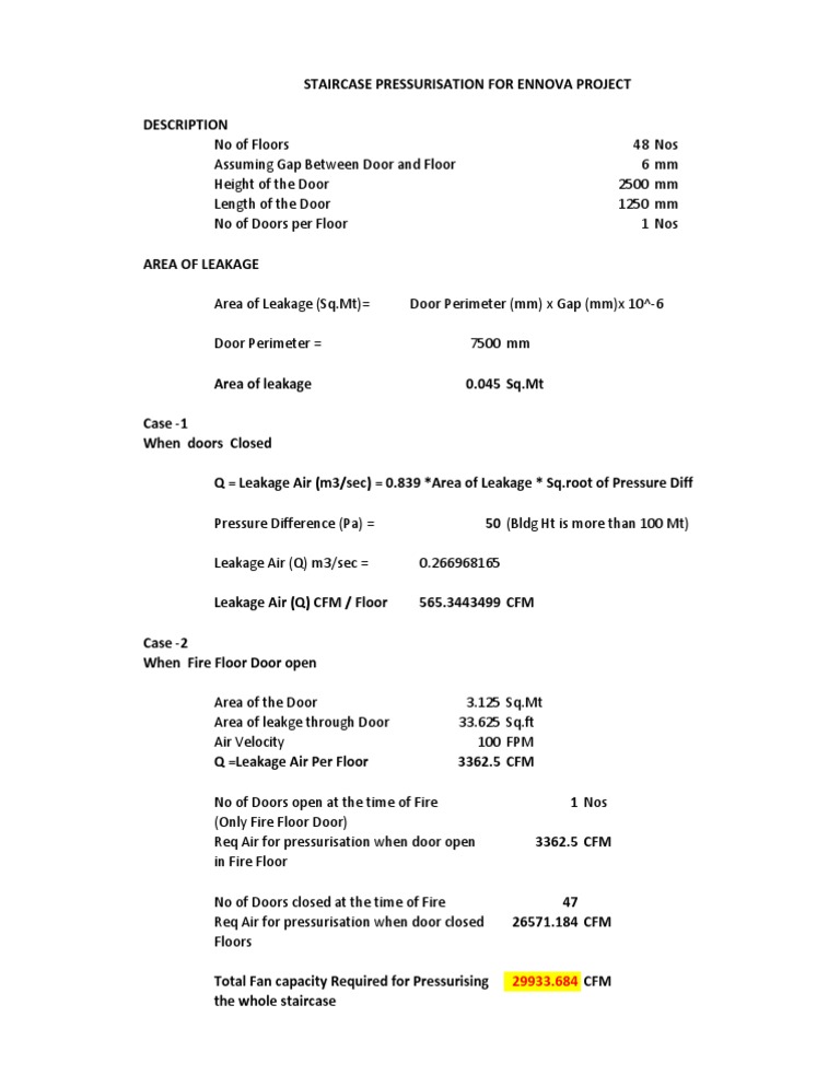 Staircase Pressurisation Calculation