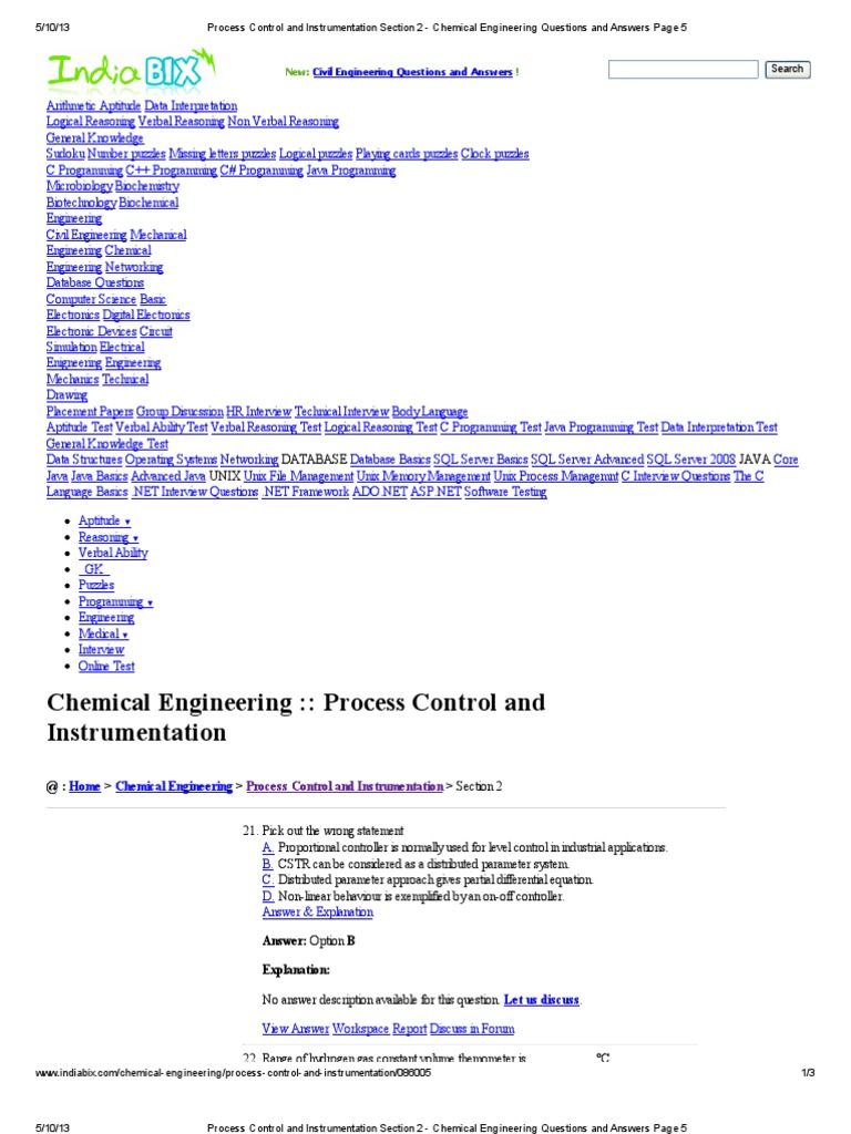 Process Control and Instrumentation Section 2 - Chemical Engineering ...