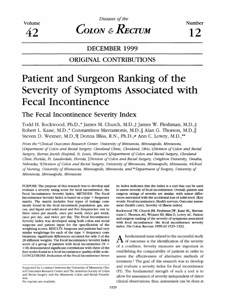 Fecal Incontinence Severity Index Development | PDF | Digestive System ...