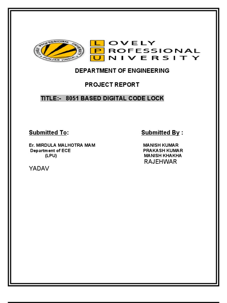 Department of Engineering Project Report Title:-8051 Based Digital Code ...