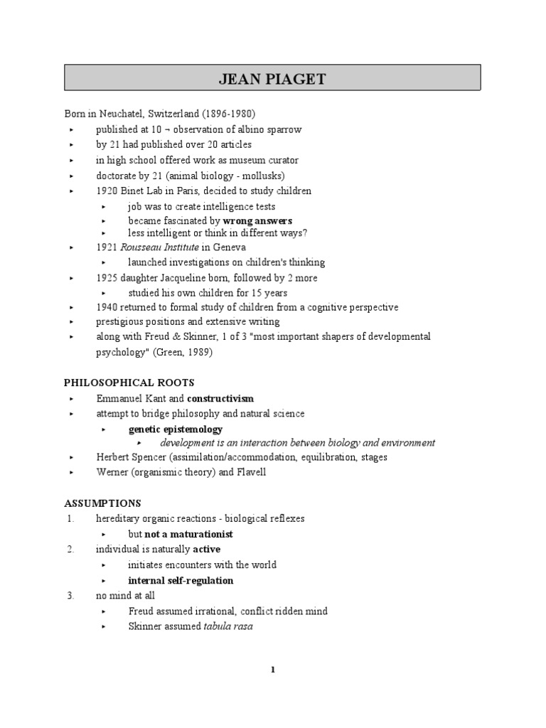 Jean Piaget | PDF | Cognitive Development | Constructivism (Philosophy ...