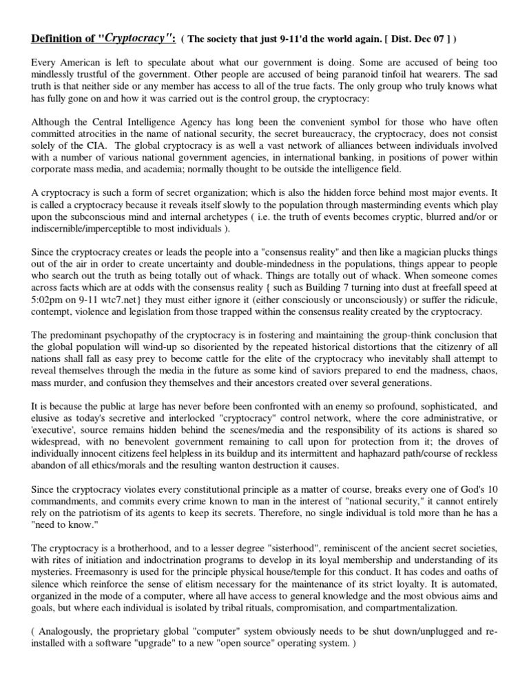 Understanding Cryptocracy's Influence | PDF | New World Order ...