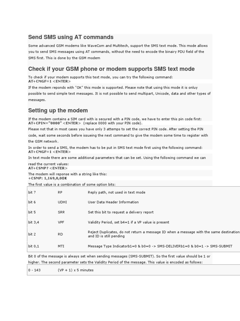 Send SMS Using at Commands | PDF