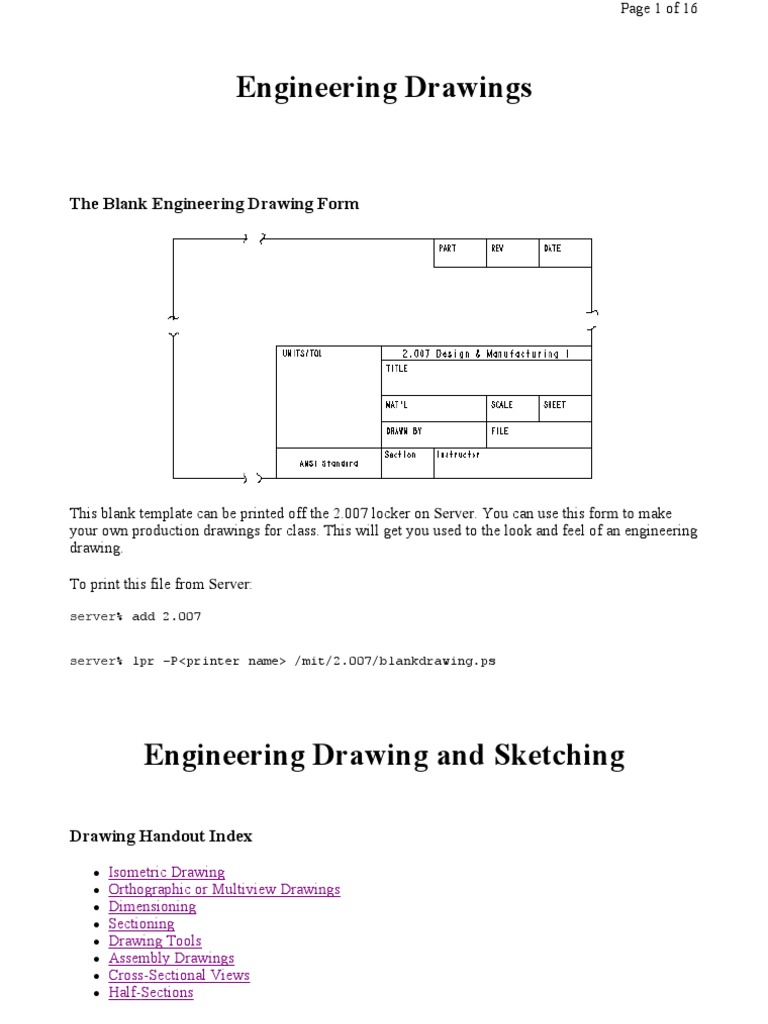 Engineering Drawing Blank Off Plate