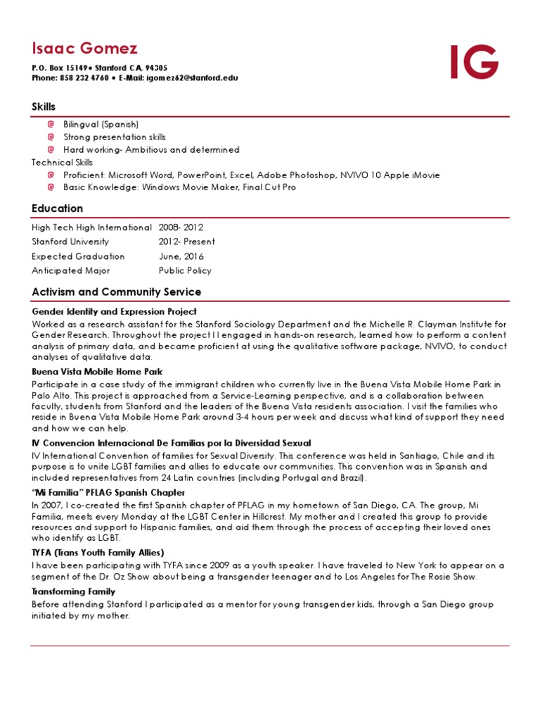 Isaac Gomez Resume | PDF | Stanford University | Qualitative Research