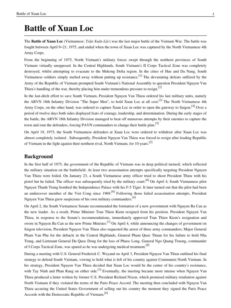 Battle of Xuan Loc Vietnam 1975 | PDF | Cold War Conflicts ...