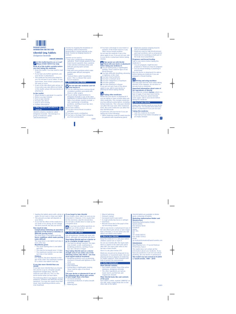 Ubretid 5mg Tablets: Distigmine Bromide | PDF | Tablet (Pharmacy ...