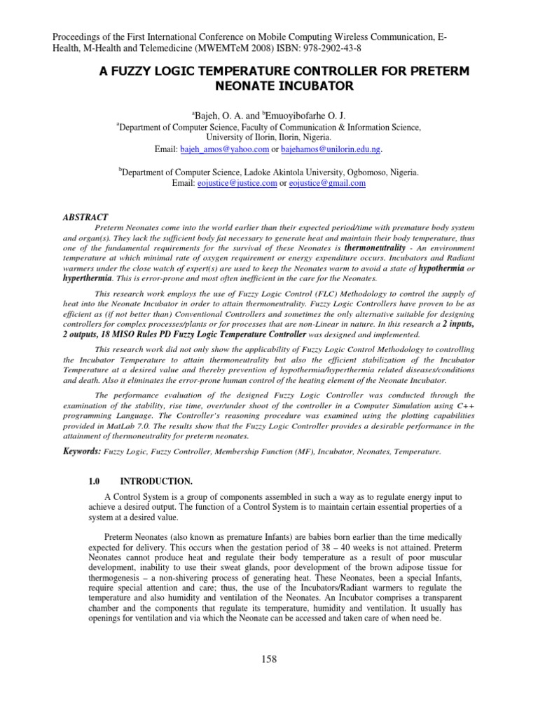 A Fuzzy Logic Temperature Controller For Preterm Neonate | PDF | Fuzzy Logic | Control System