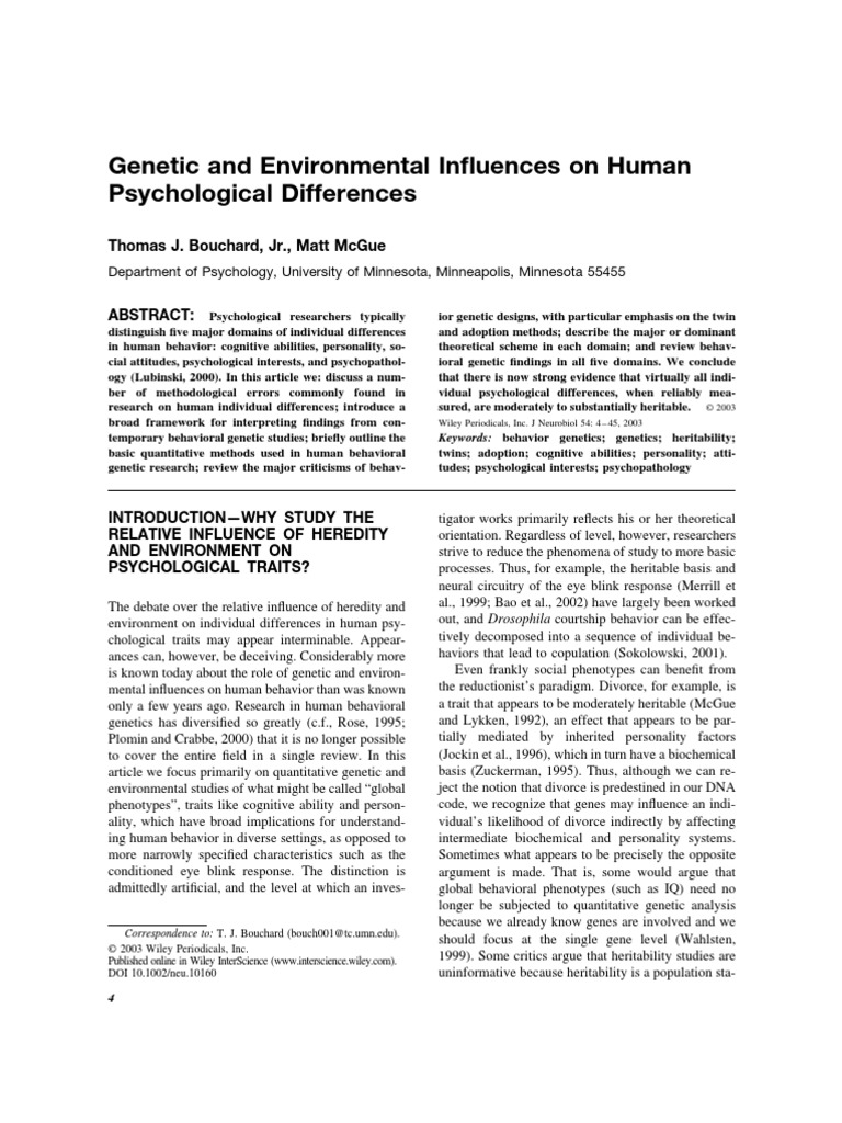 Bouchard & McGue 2003 Genetic and Environmental Influences On Human ...