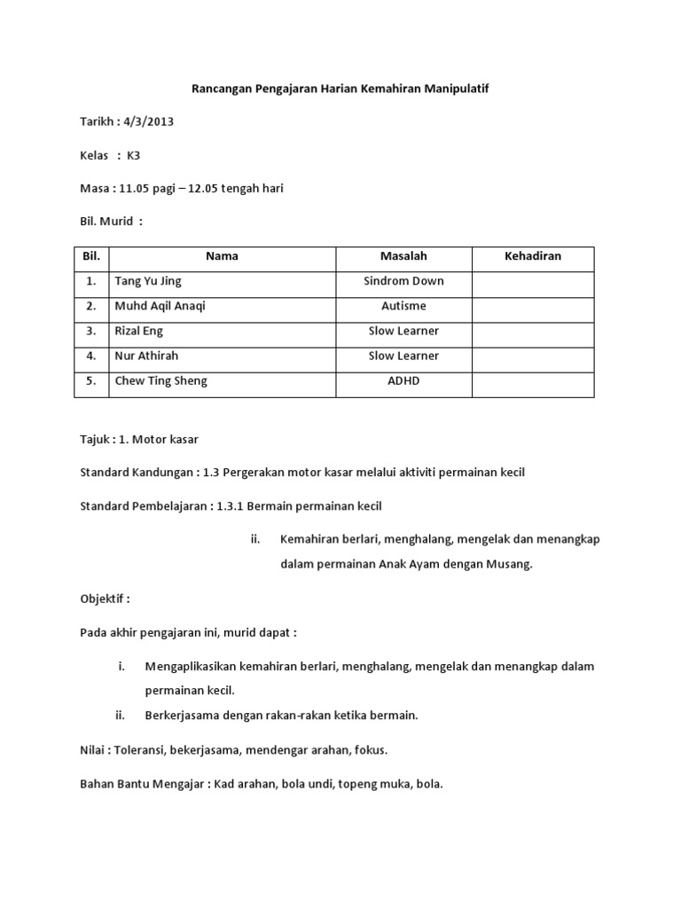 RPH k3 Kemahiran Manipulatif - m7 | PDF