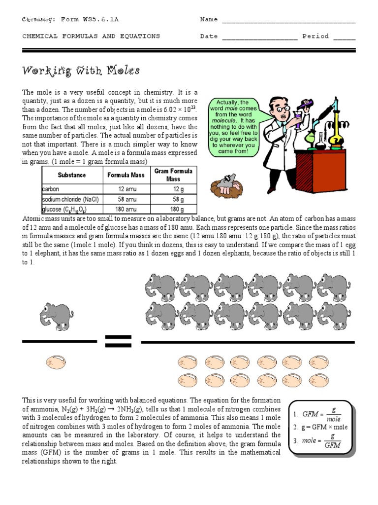 WS5-6-1a Working With Moles | PDF | Mole (Unit) | Molecules