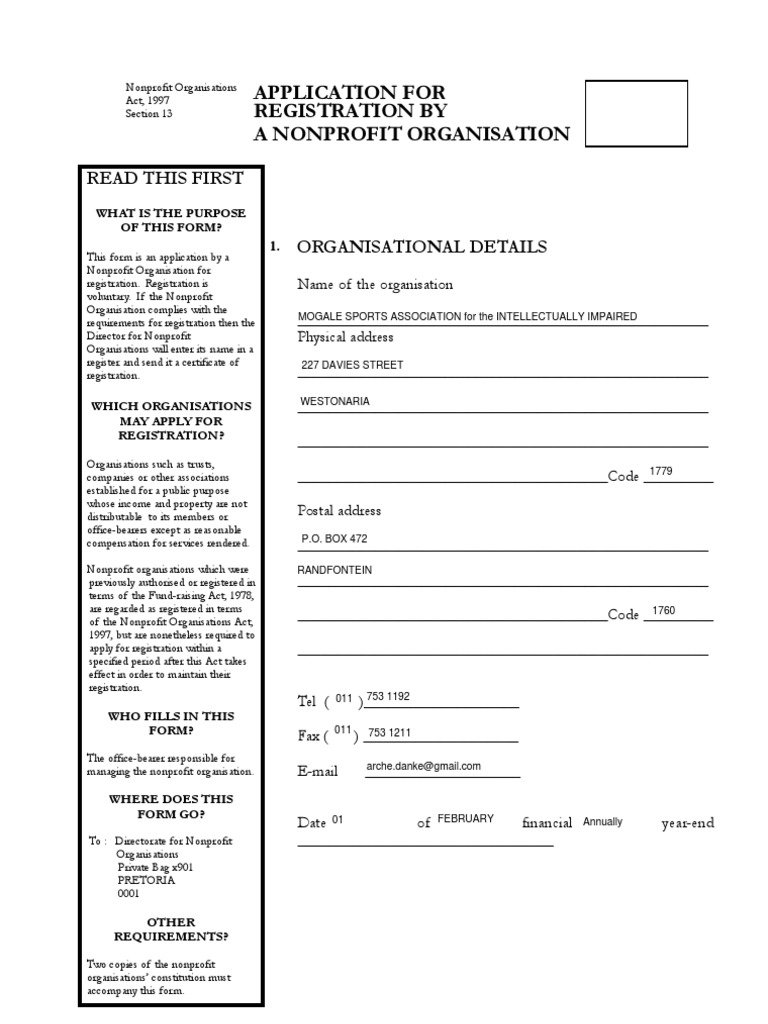 NPO Application Form-Signed | PDF | Nonprofit Organization | Government