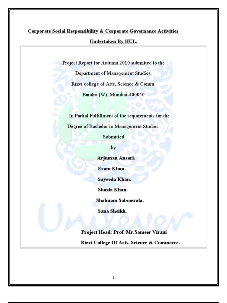 A Project On Hul CSR | PDF | Corporate Social Responsibility | Board Of ...