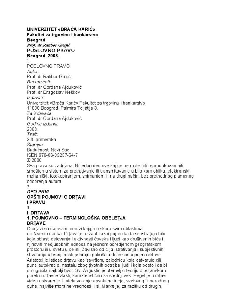 Poslovno Pravo Skripta Ratibor Grujić | PDF