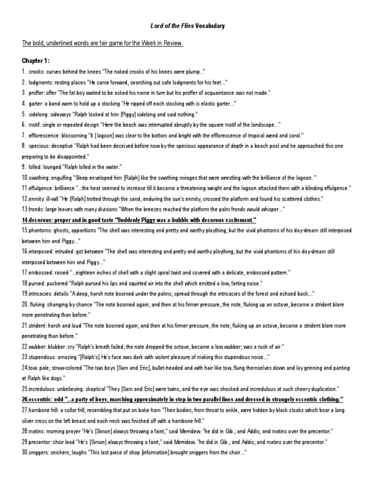 LotF Vocabulary | PDF | Nature