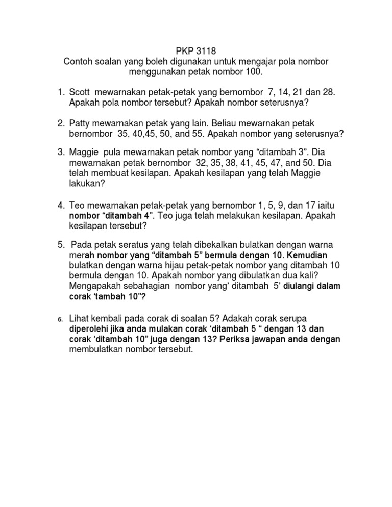 Contoh Soalan Pola Nombor 100 | PDF