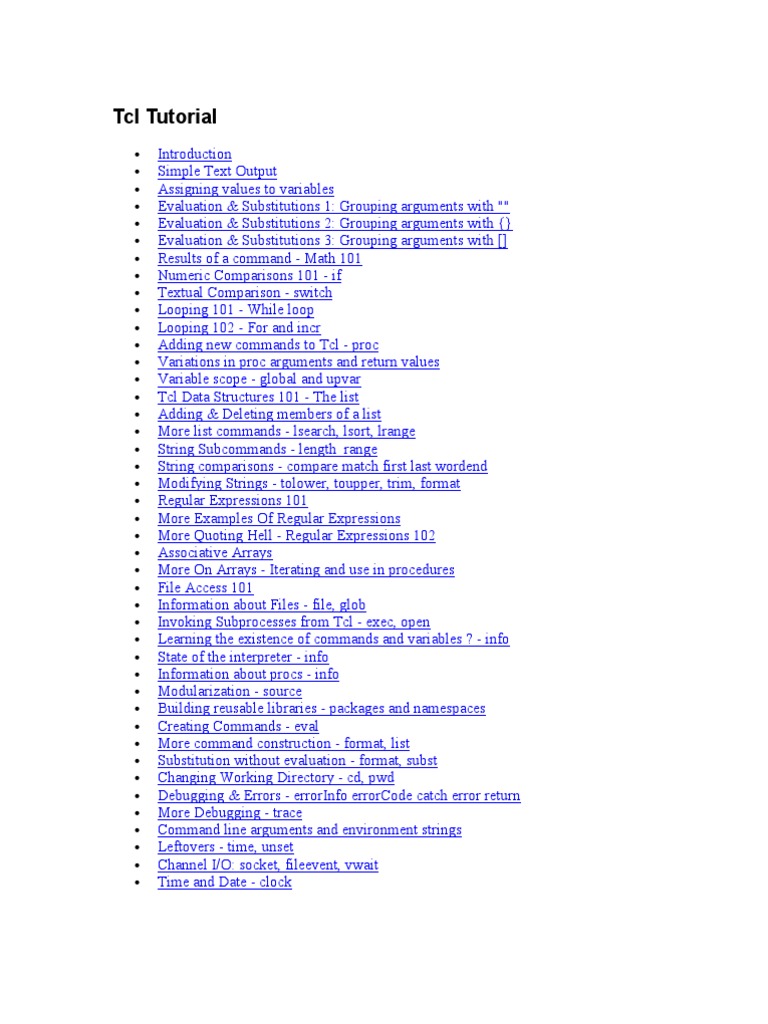 Tcl Introduction Pdf Parameter Computer Programming Control Flow 4771