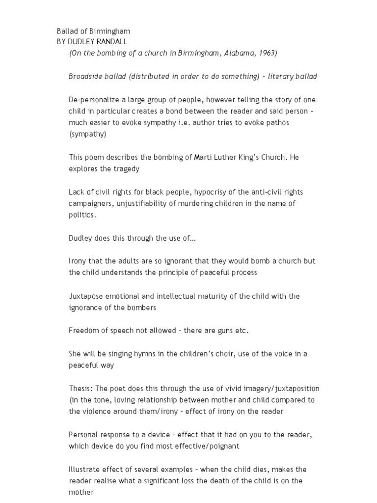 Ballad of Birmingham | Ballad | Poetry